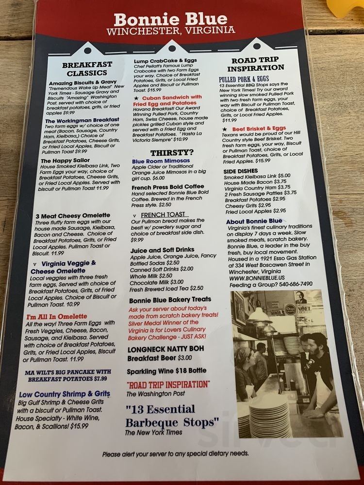 Bonnie Blue Southern Market & Bakery menu in Winchester, Virginia, USA