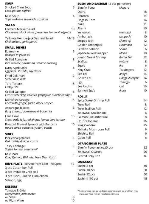 Taiki menu in Brooklyn, New York, USA