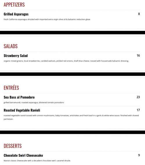 Maria's Italian Kitchen menu in Northridge, California, USA