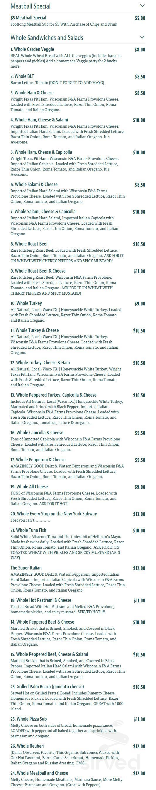 Menu - Dallas TX's New York Sub | Sirved