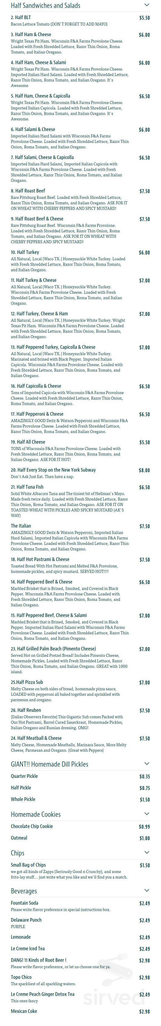Menu - Dallas TX's New York Sub | Sirved