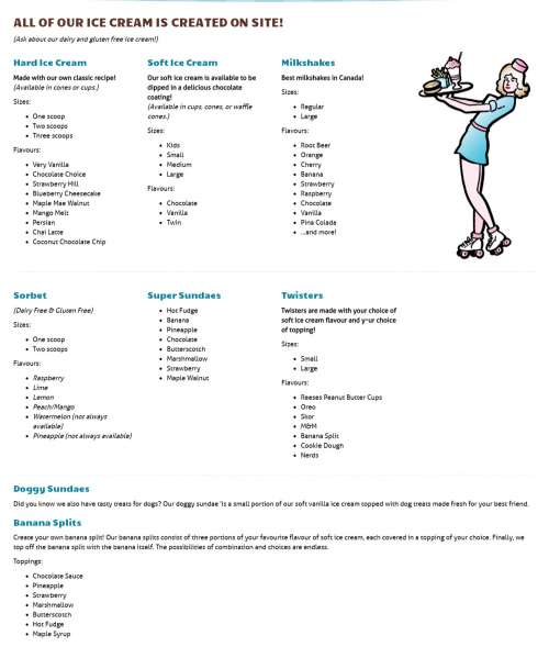 Merla-Mae Ice Cream menu in Thunder Bay, Ontario, Canada