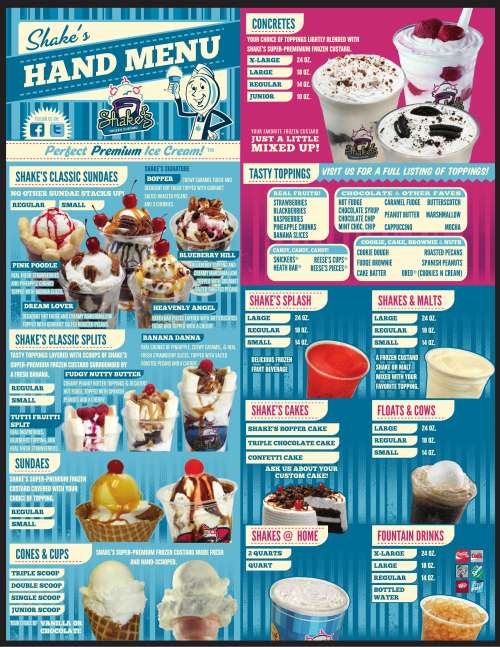 Shake's Frozen Custard :) menu in Cedar Park, Texas, USA