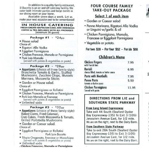 Il Bacetto menu in Seaford, New York, USA