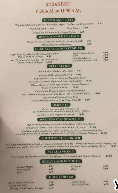 Colonial Room Restaurant menu in San Antonio, Texas, USA