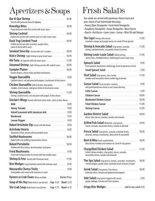 Sinclair's East menu in Montgomery, Alabama, USA