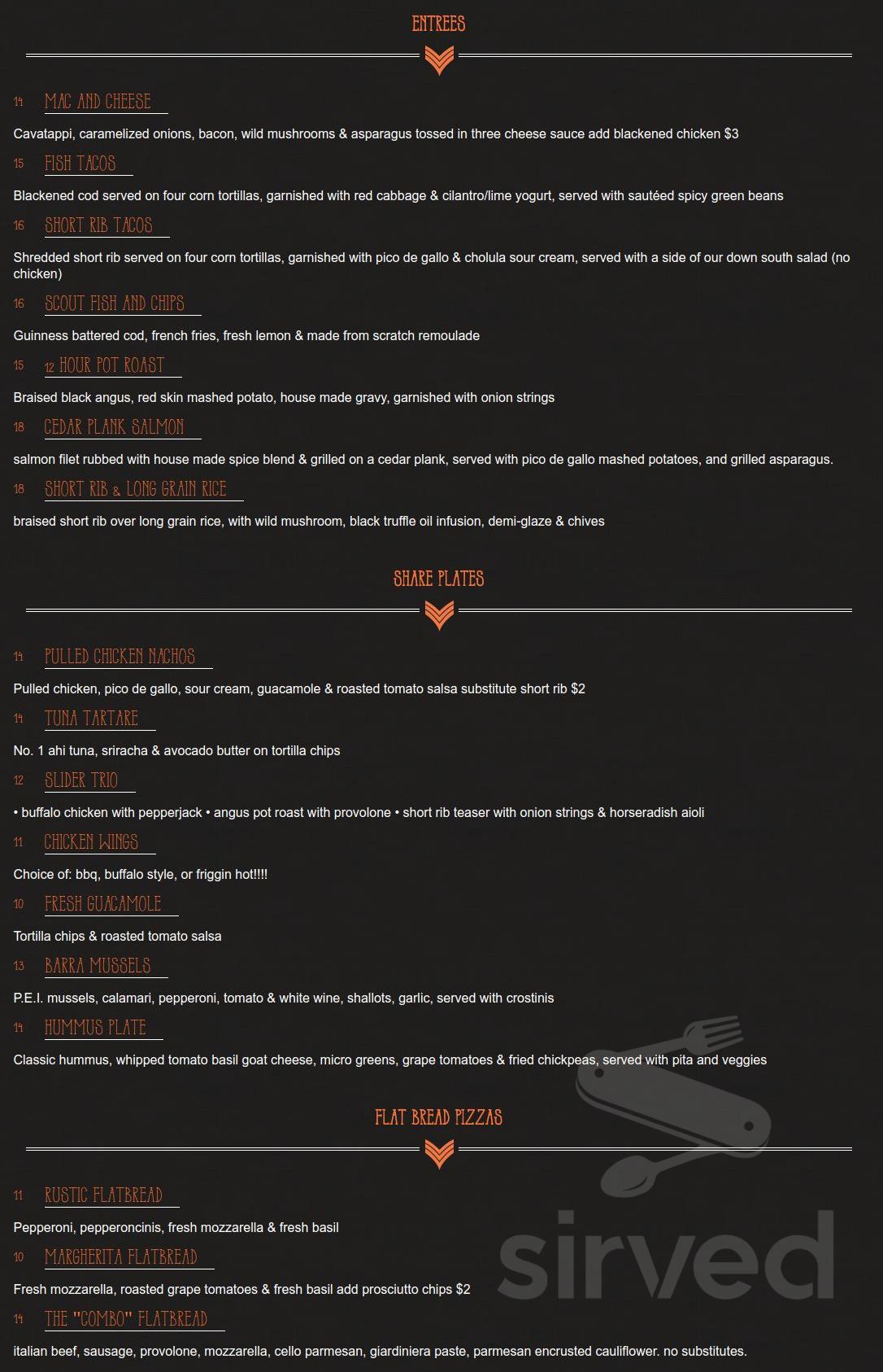 The Scout Waterhouse + Kitchen menu in Chicago, Illinois, USA