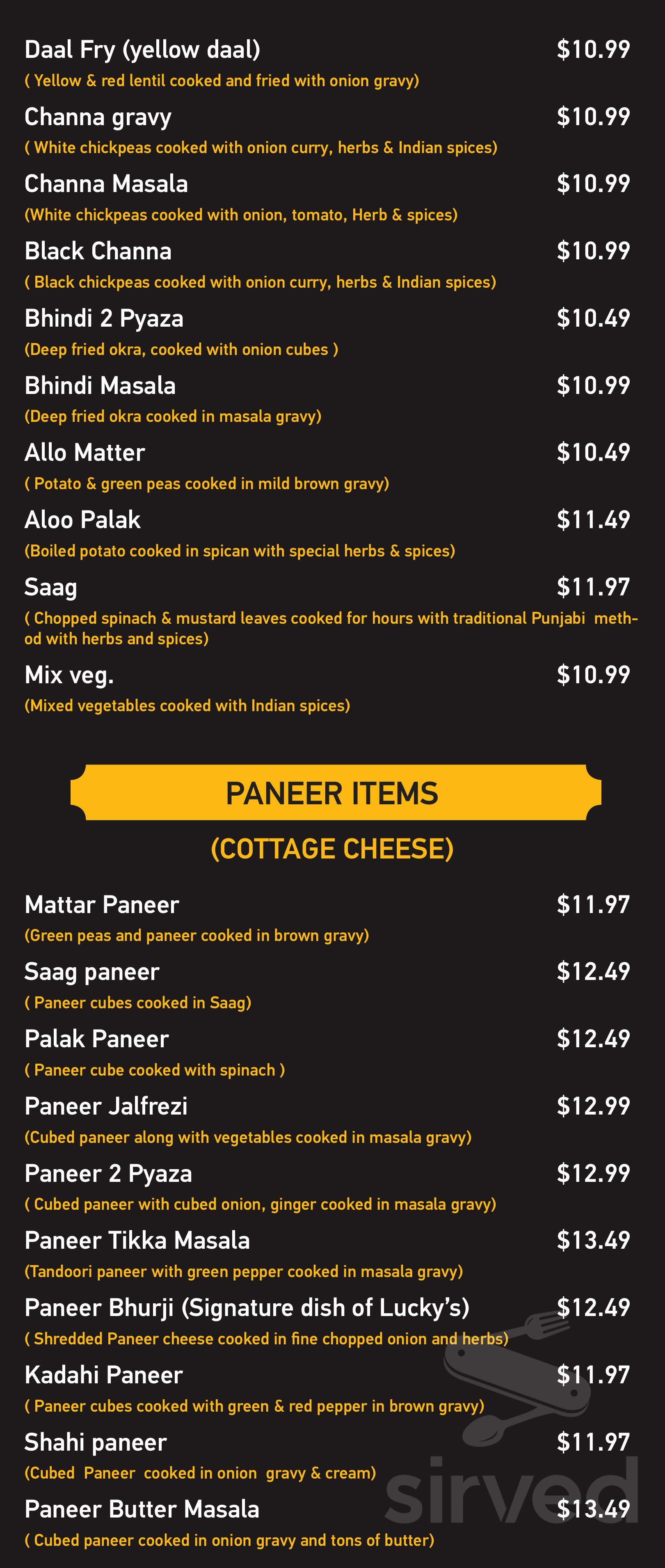 Menu - Regina SK's Lucky’s Meat Masala | Sirved