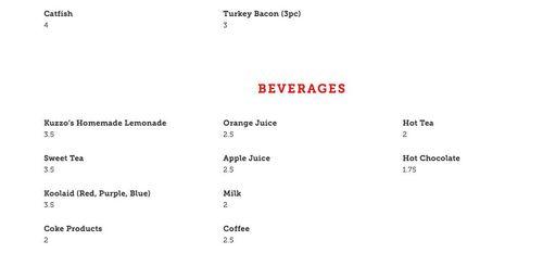 Kuzzo's Chicken & Waffles menu in Detroit, Michigan, USA