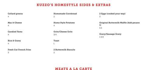 Menu for Kuzzo's Chicken & Waffles in Detroit, MI | Sirved