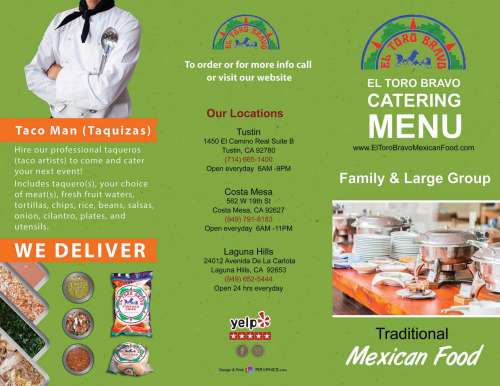 El Toro Bravo menu in Costa Mesa, California, USA