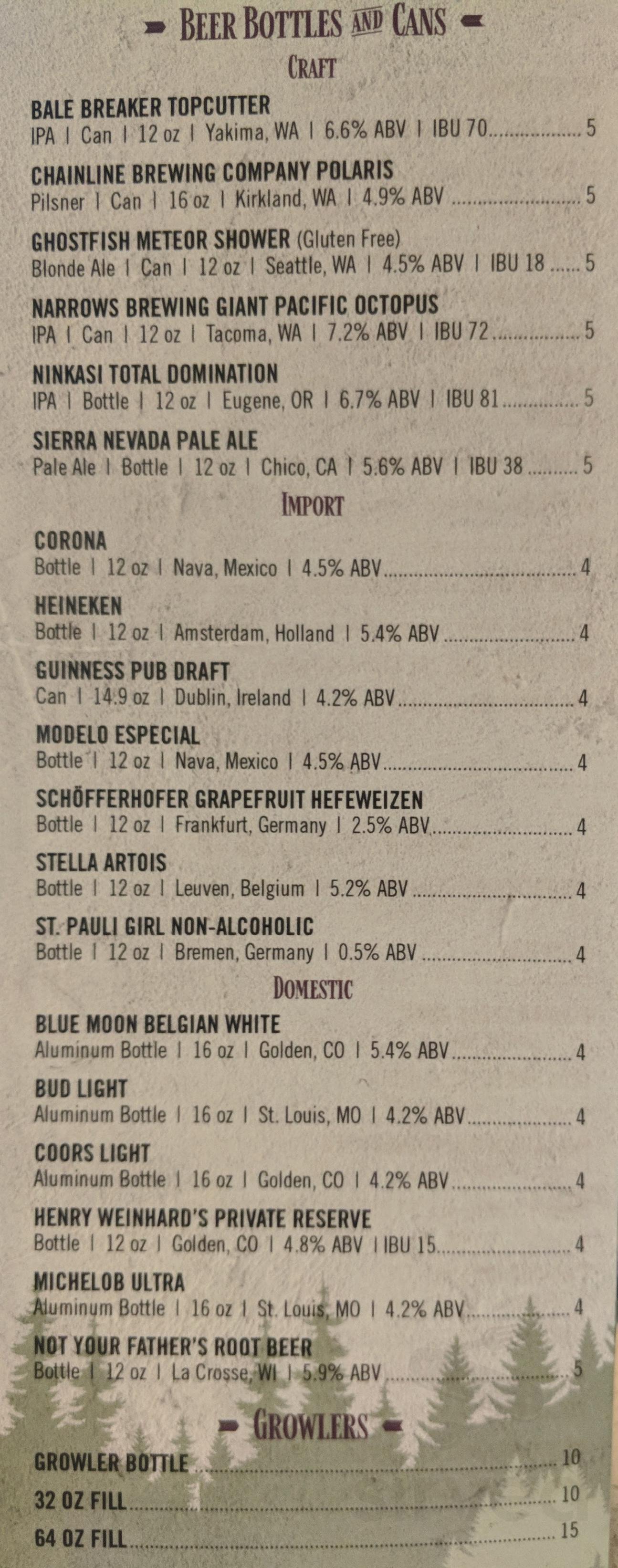 The Pub at Lake Tapps menu in Auburn, Washington, USA