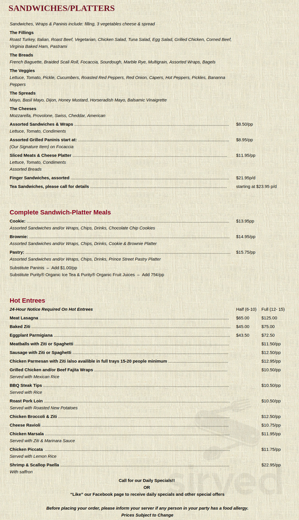 Prince Street Cafe & Bakery menu in Bedford, Massachusetts, USA