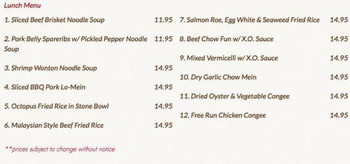 Tasty Noodle 粤之味 menu in Edmonton, Alberta, Canada