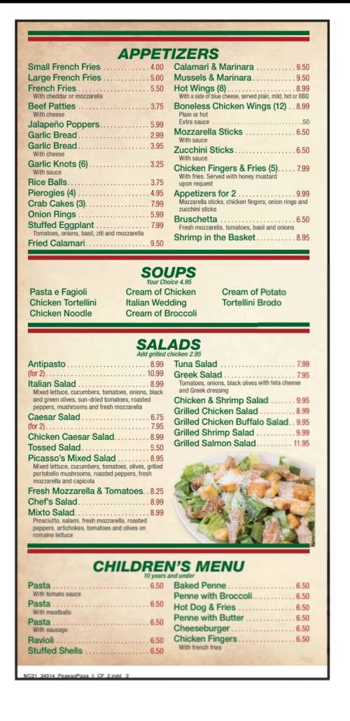 Picasso Pizza III menu in Allentown, Pennsylvania, USA