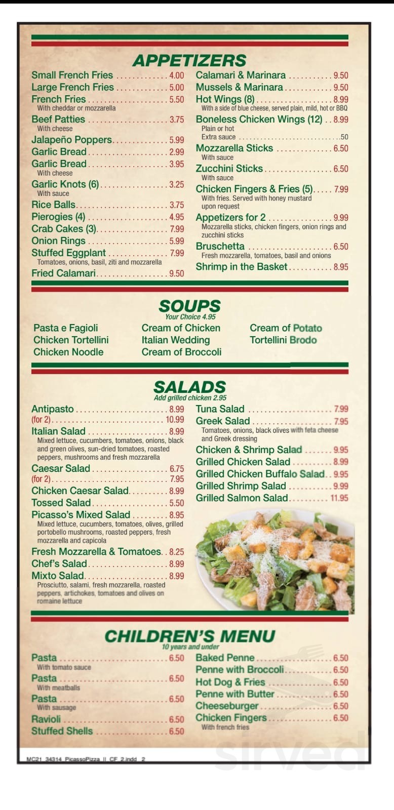 Picasso Pizza III menu in Allentown, Pennsylvania, USA
