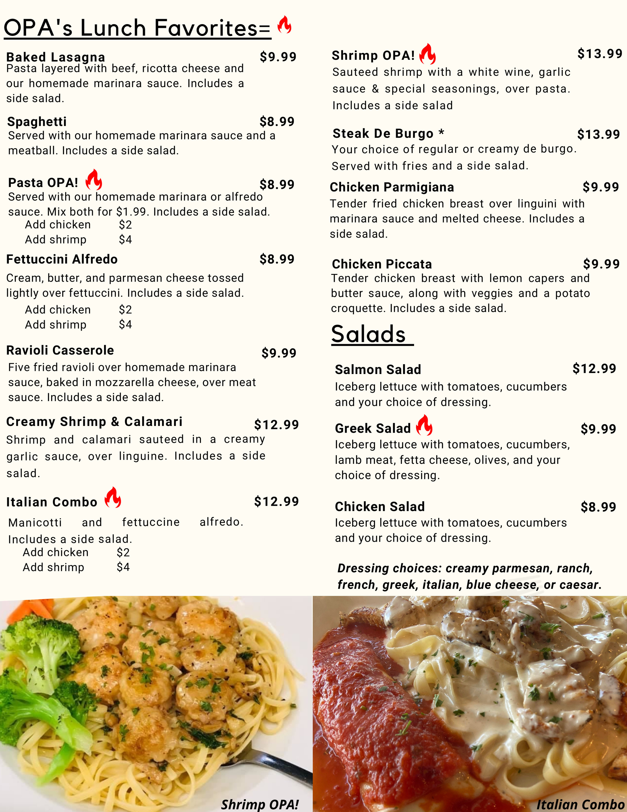 Menu for OPA! Italian & Greek in West Des Moines, IA | Sirved