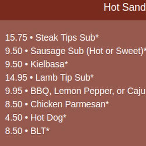 Champions Pub menu in Peabody, Massachusetts, USA