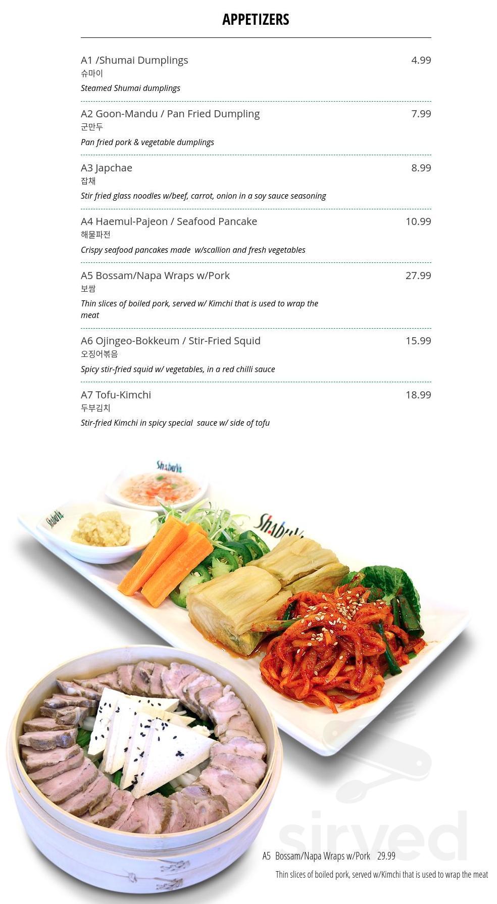 Shabuya Restaurant menu in Des Plaines, Illinois, USA