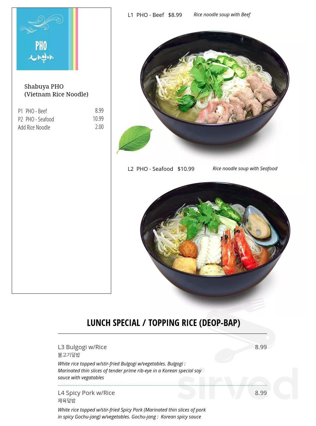 Menu for Shabuya Restaurant in Des Plaines, IL | Sirved