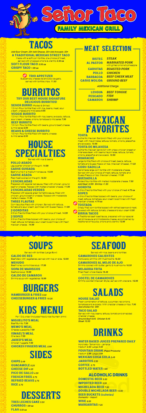 Señor Taco menu in Fort Myers, Florida, USA Señor Taco menu in Fort Myers, Florida, USA