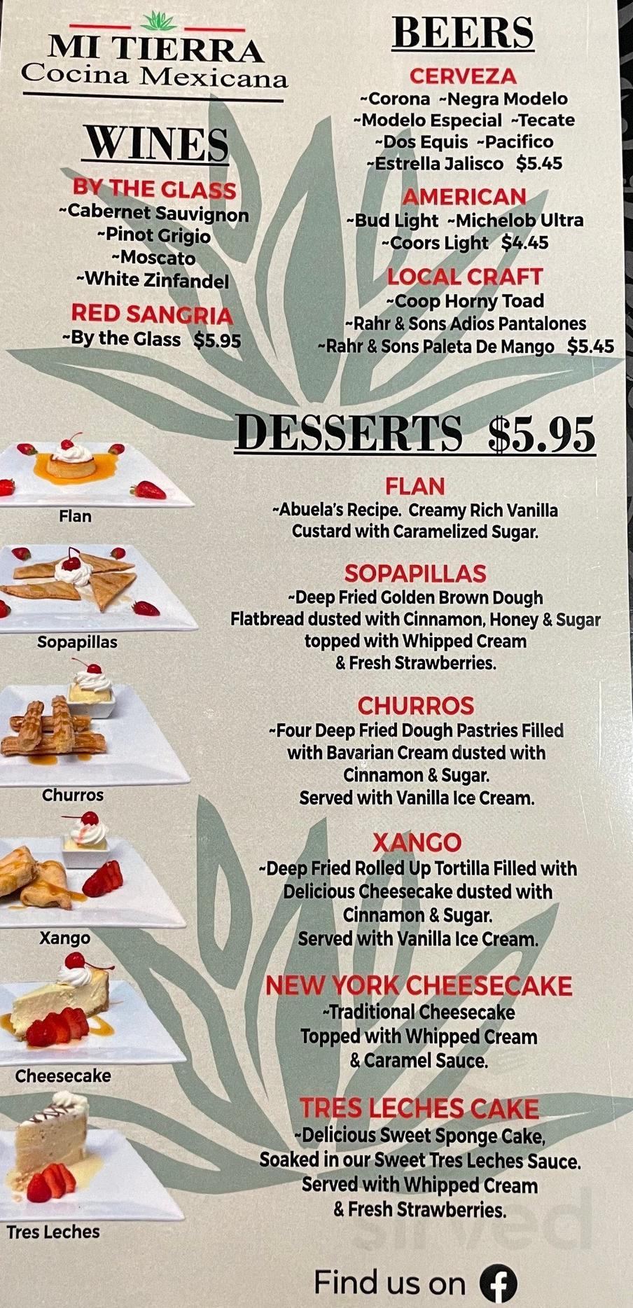 Mi Tierra Cocina Mexicana menus in Glenpool, Oklahoma, United States