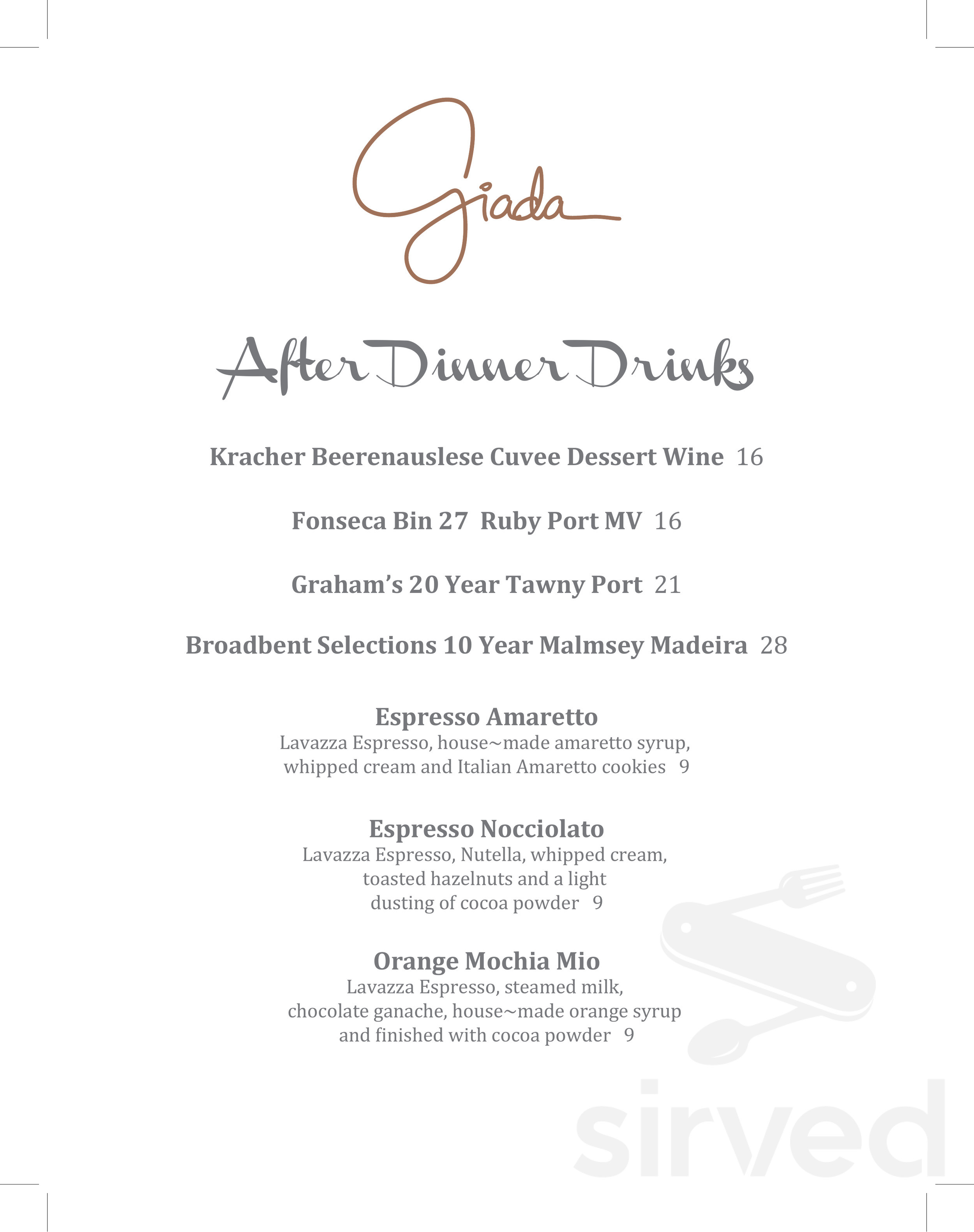 Giada menu in Las Vegas, Nevada, USA