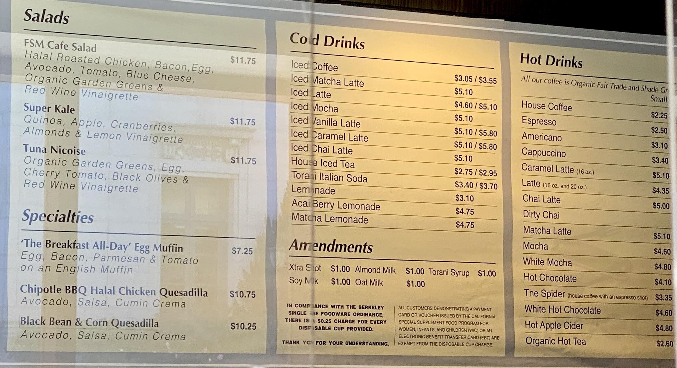 Menu - Berkeley CA's Free Speech Movement Cafe | Sirved