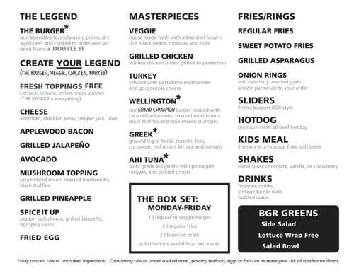 BGR Burgers Grilled Right menu in Reston, Virginia, USA