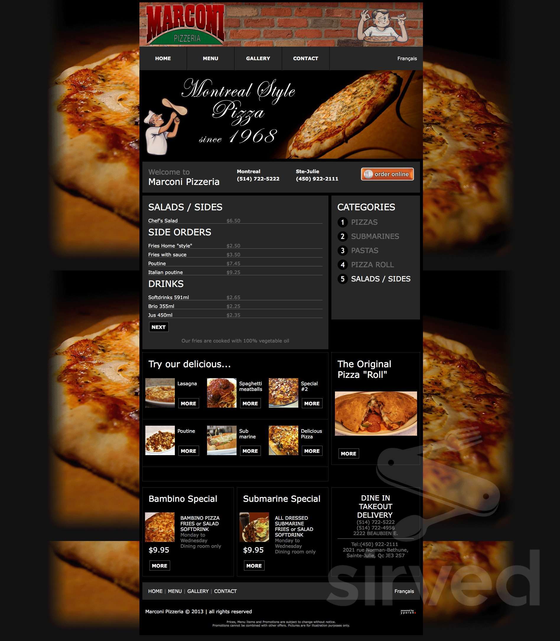 Marconi Pizzeria menu in Sainte-Julie, Quebec J3E 2S7, Canada