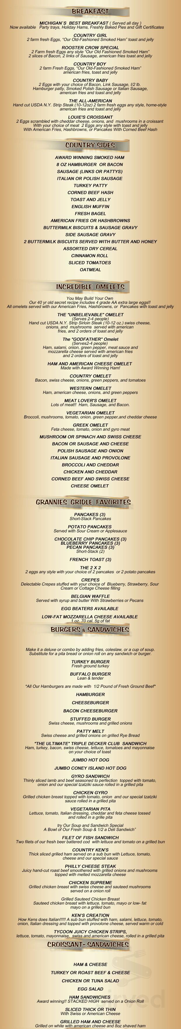 Menu for Ken's Country Kitchen in Richmond, MI | Sirved