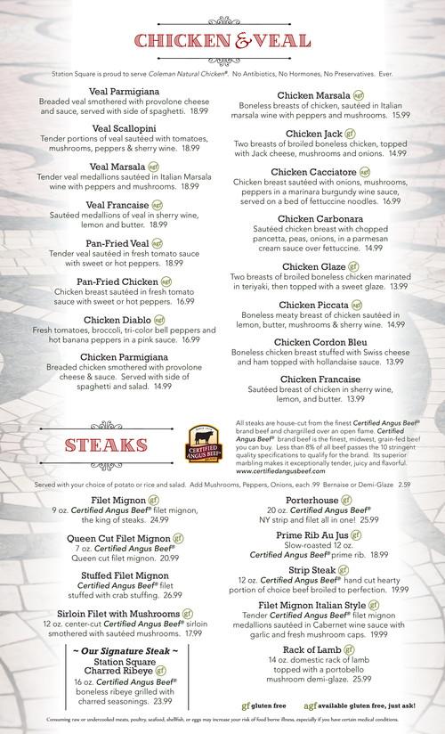 Station Square menu in Youngstown, Ohio, USA