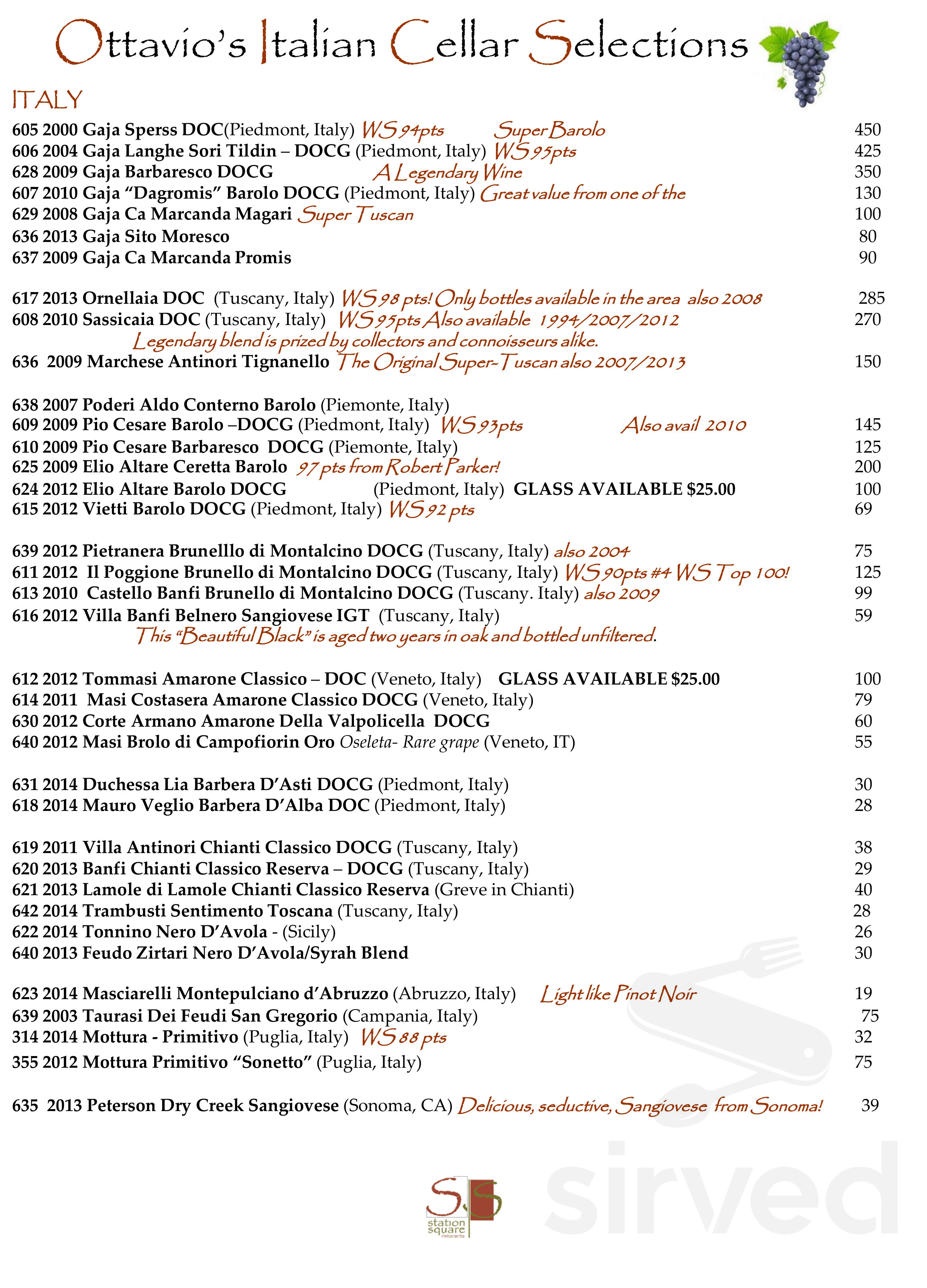 Station Square menu in Youngstown, Ohio, USA