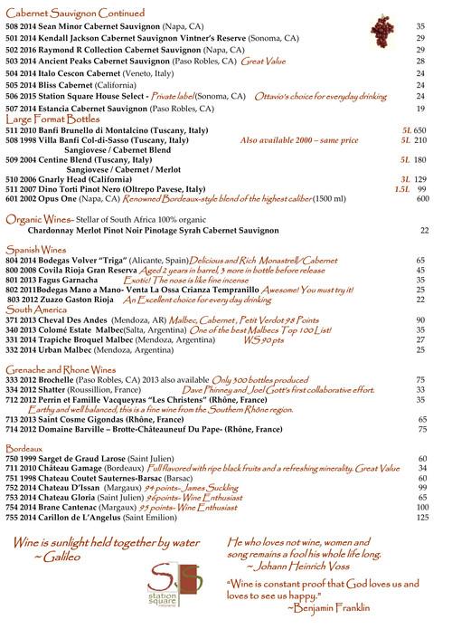 Station Square menu in Youngstown, Ohio, USA