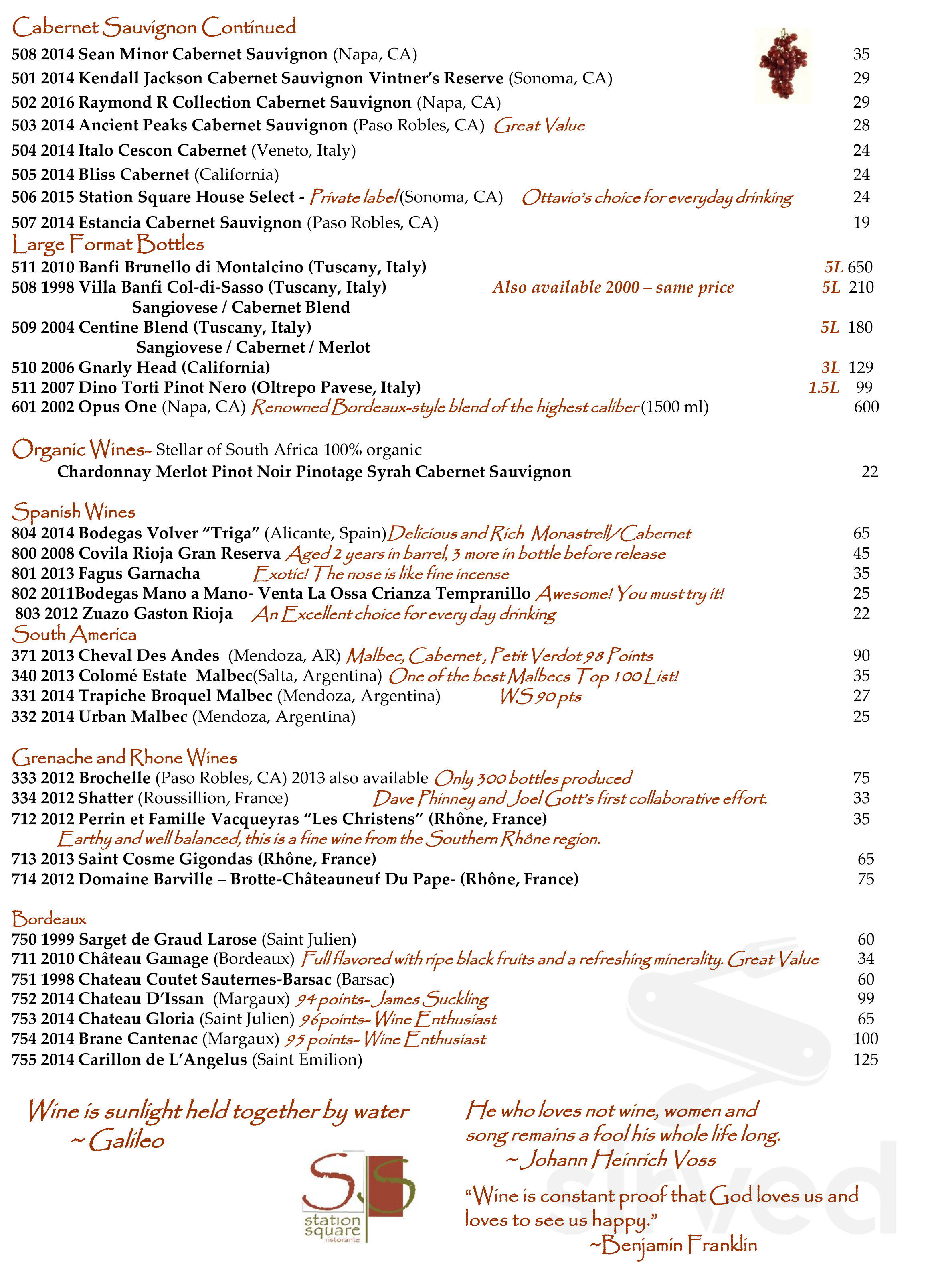 Station Square menu in Youngstown, Ohio, USA