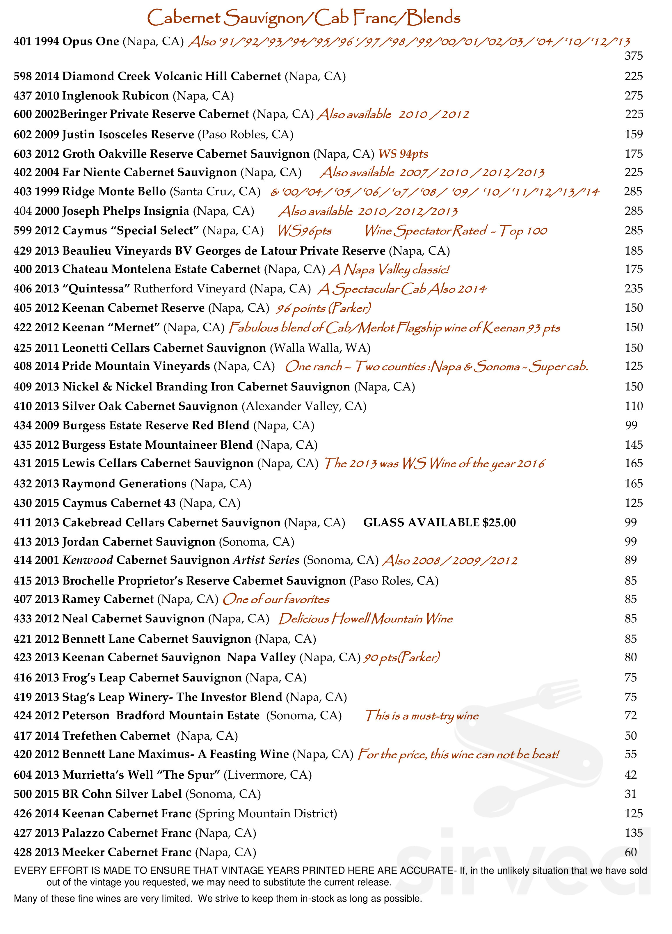 Station Square menu in Youngstown, Ohio, USA