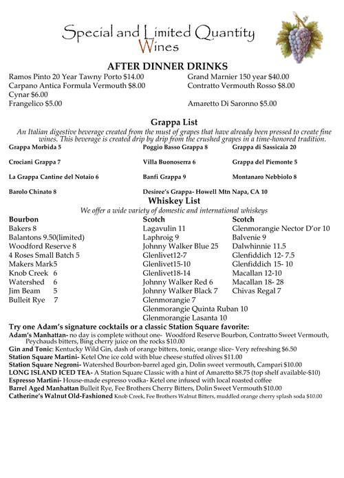 Station Square menu in Youngstown, Ohio, USA