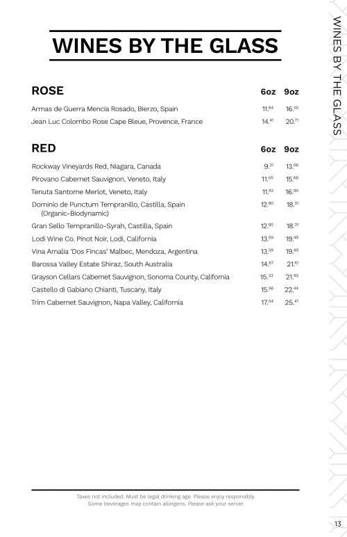 Reds Square One menu in Mississauga, Ontario, Canada