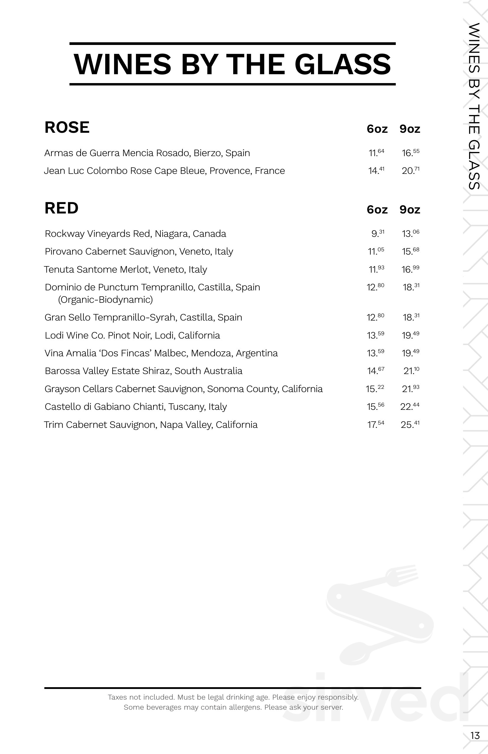 Menu - Mississauga ON's Reds Square One | Sirved