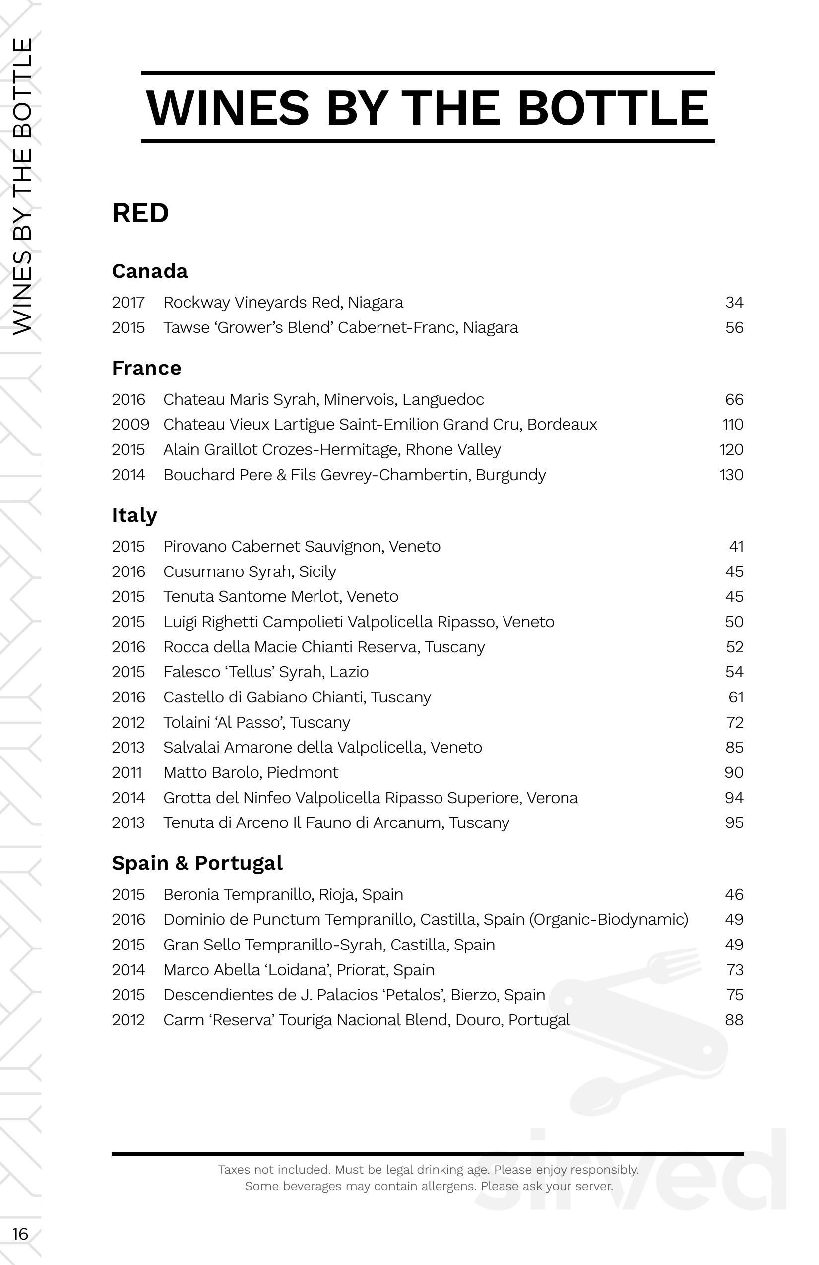 Reds Square One menus in Mississauga, Ontario, Canada