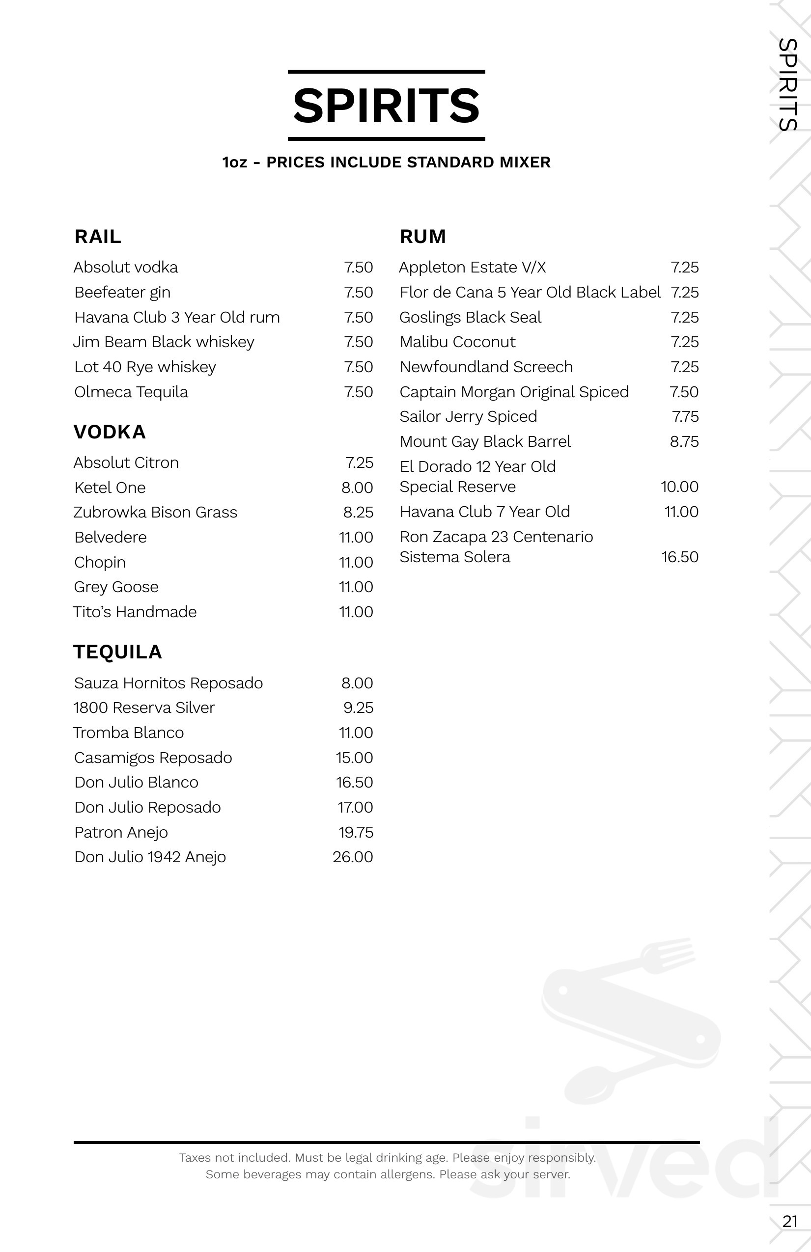 Menu - Mississauga ON's Reds Square One | Sirved