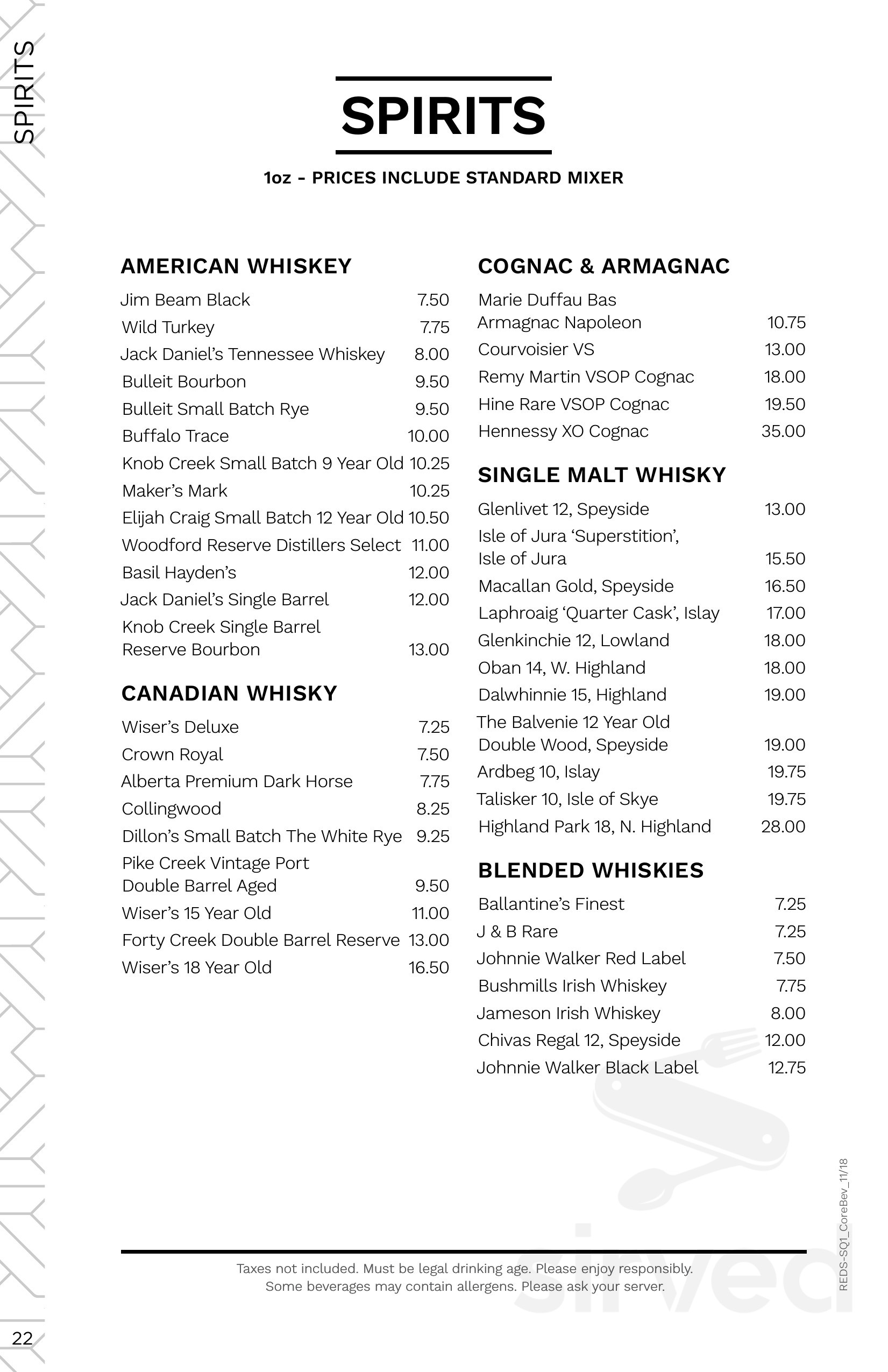 Menu - Mississauga ON's Reds Square One | Sirved