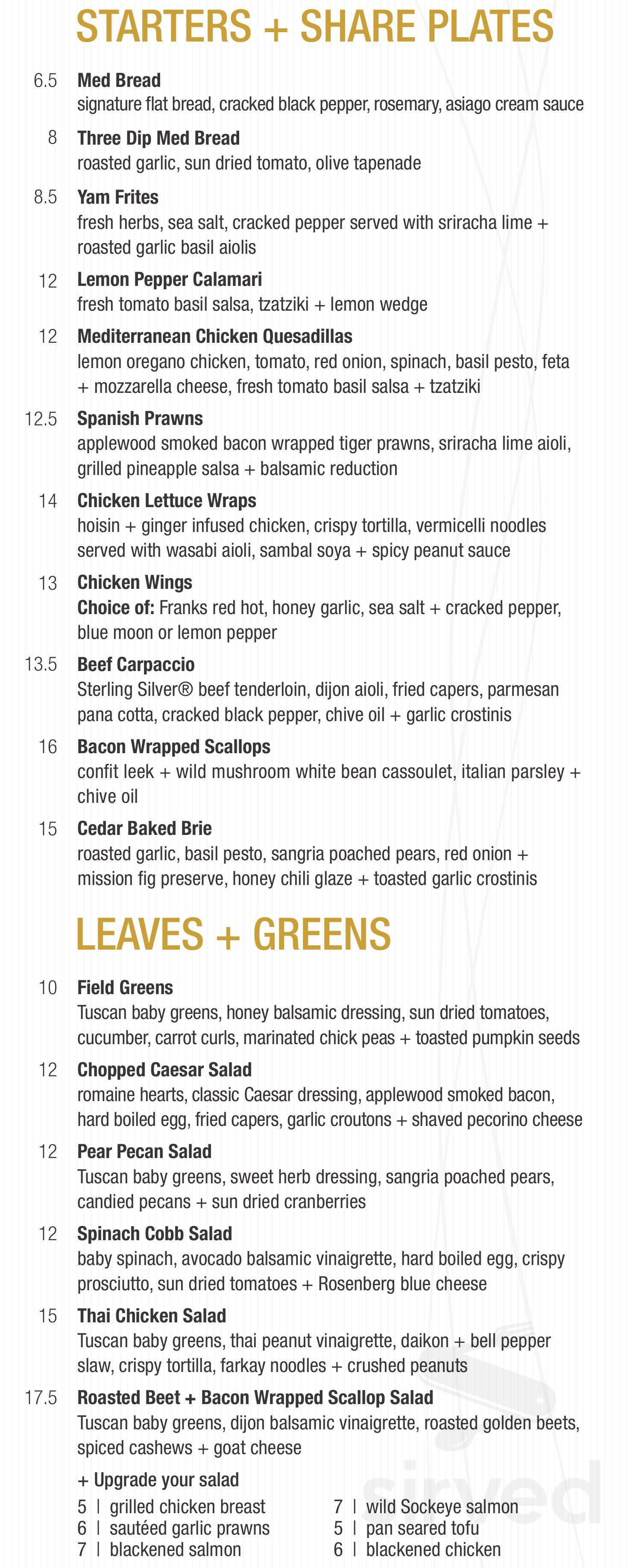 Med Grill Royal Oak menus in Victoria, British Columbia, Canada