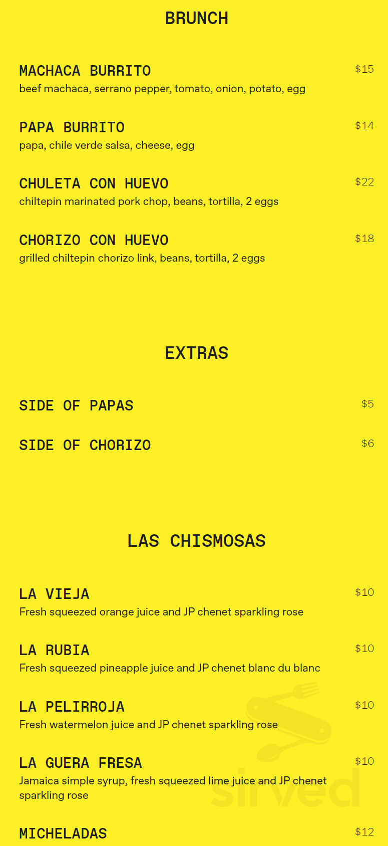 Menu - Phoenix AZ's Bacanora PHX | Sirved