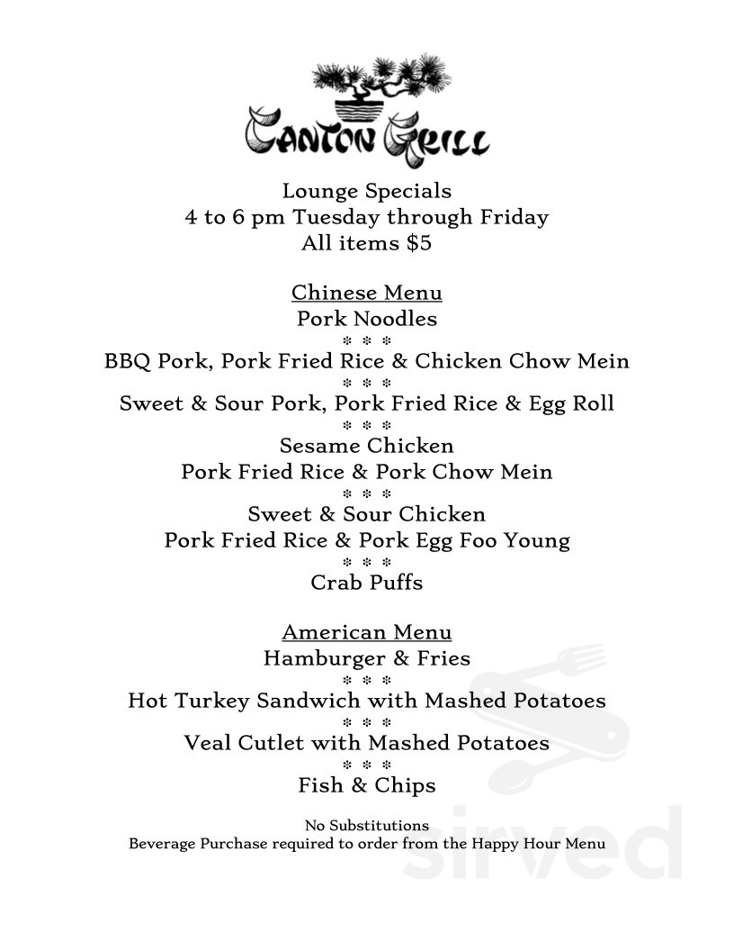 Canton Grill menu in Portland, Oregon, USA