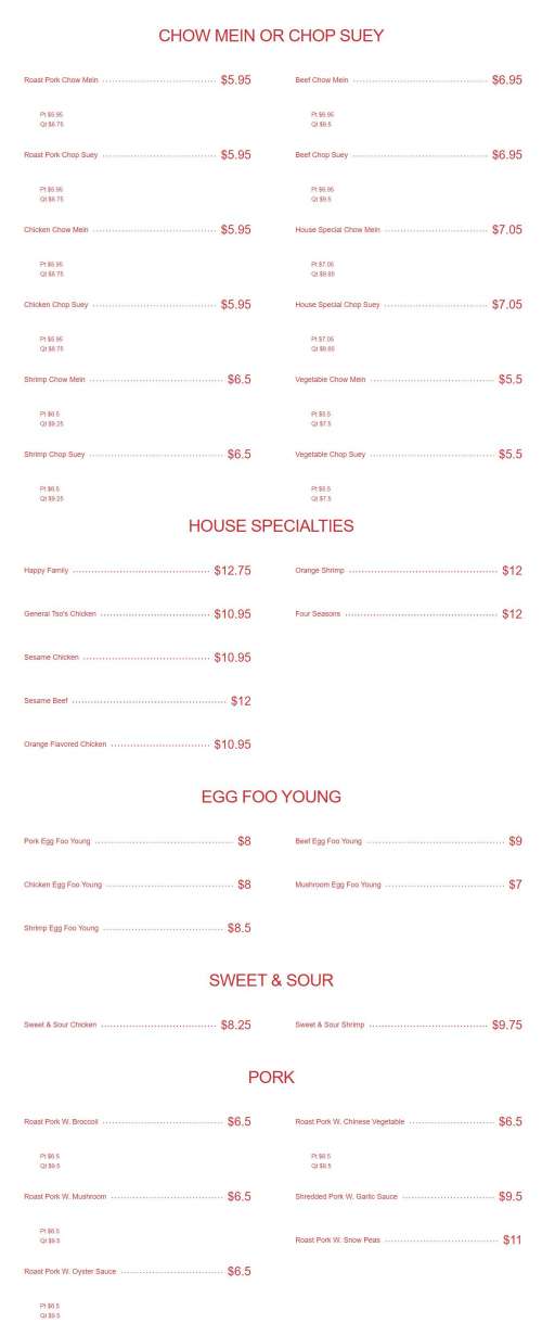 Green Bamboo menu in Lowell, Massachusetts, USA