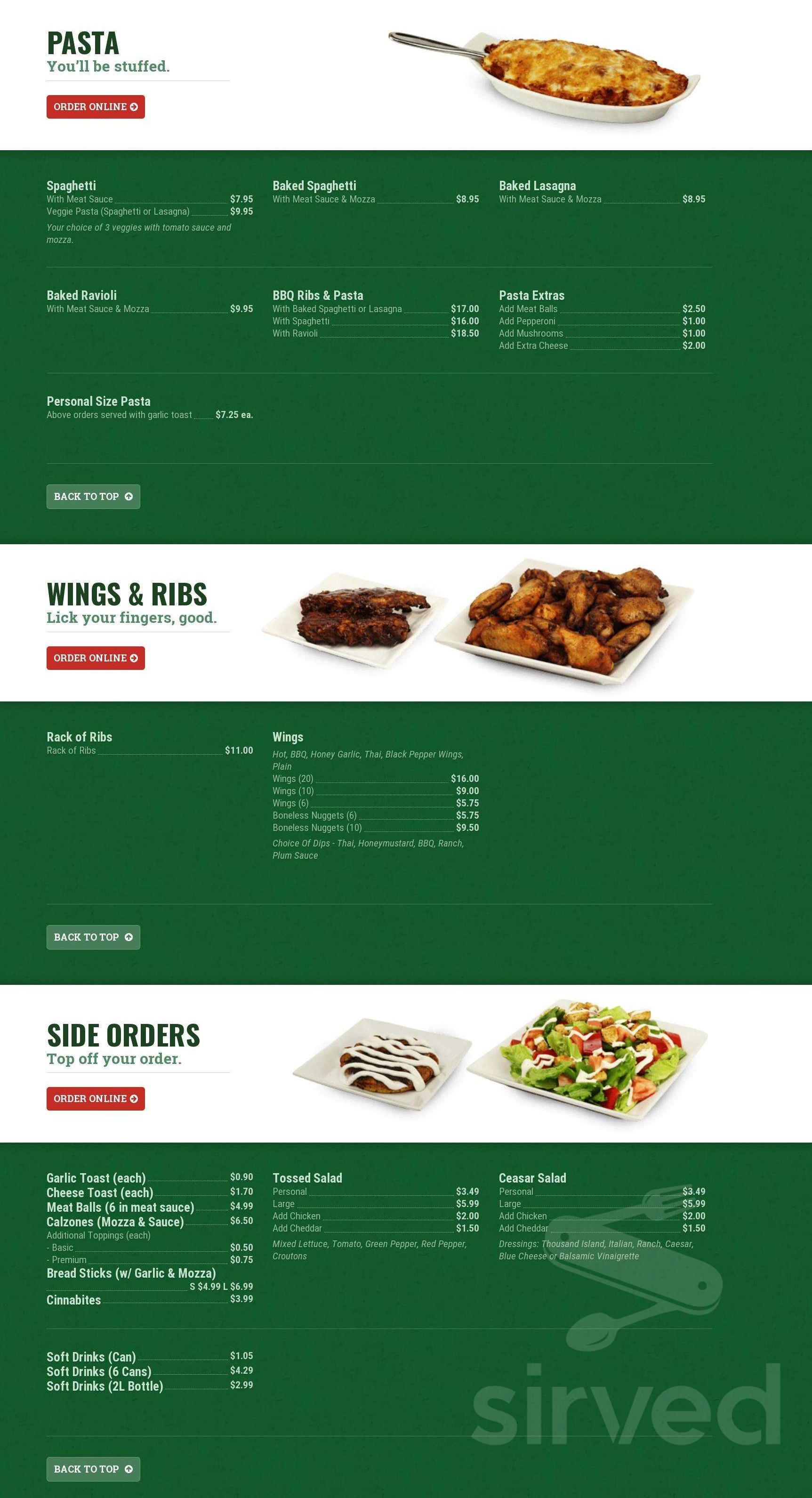 Ricardo's Pizza menu in Mission, British Columbia, Canada