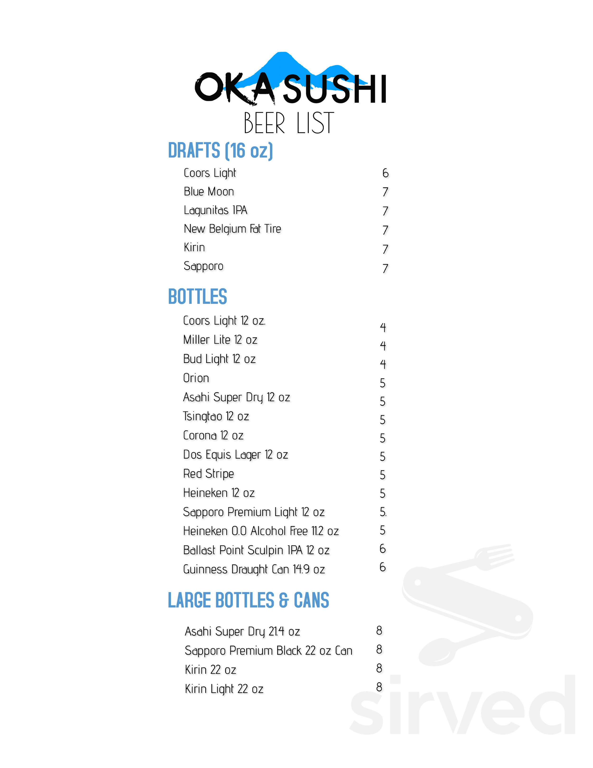 Oka Sushi menus in Fountain Hills, Arizona, United States