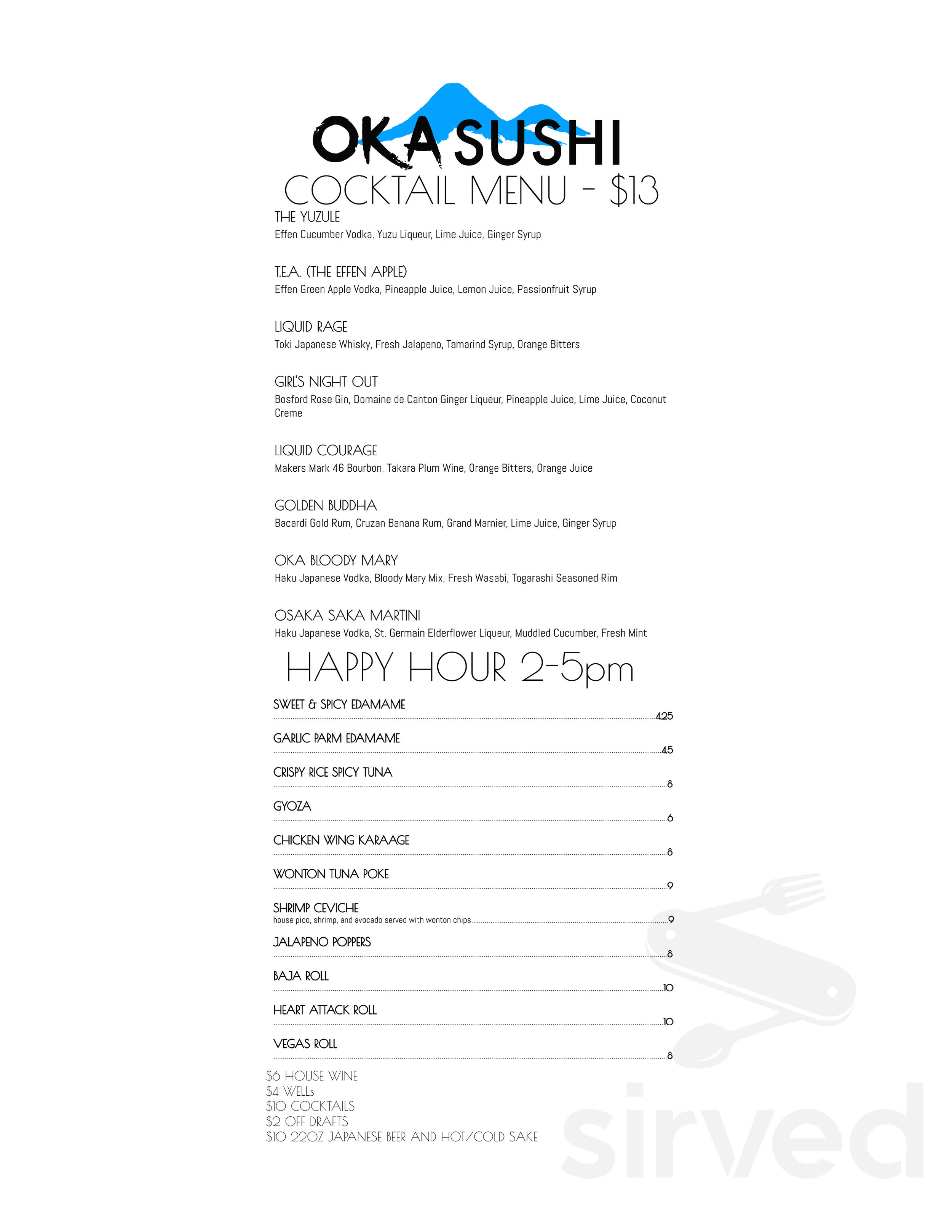 Oka Sushi menus in Fountain Hills, Arizona, United States