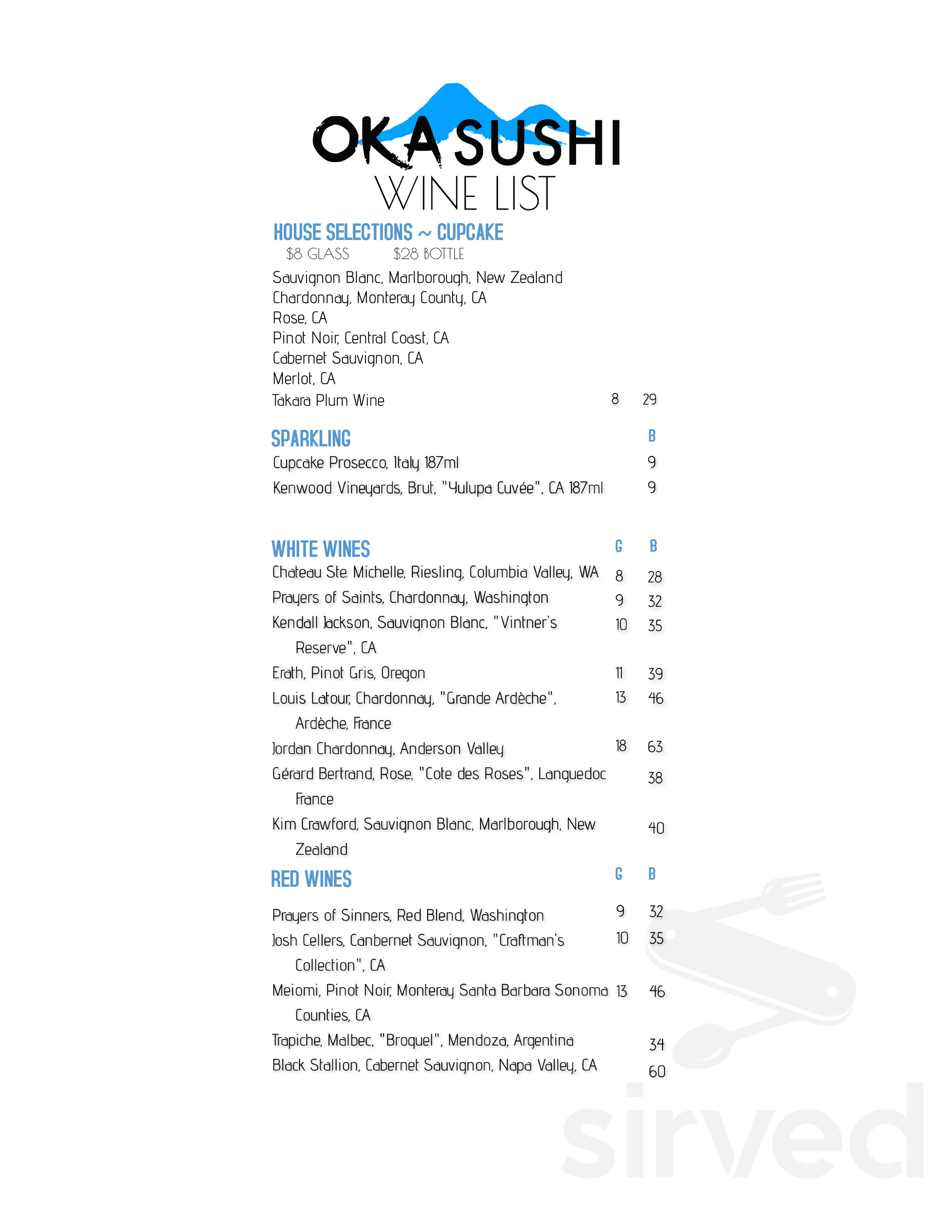 Oka Sushi menus in Fountain Hills, Arizona, United States